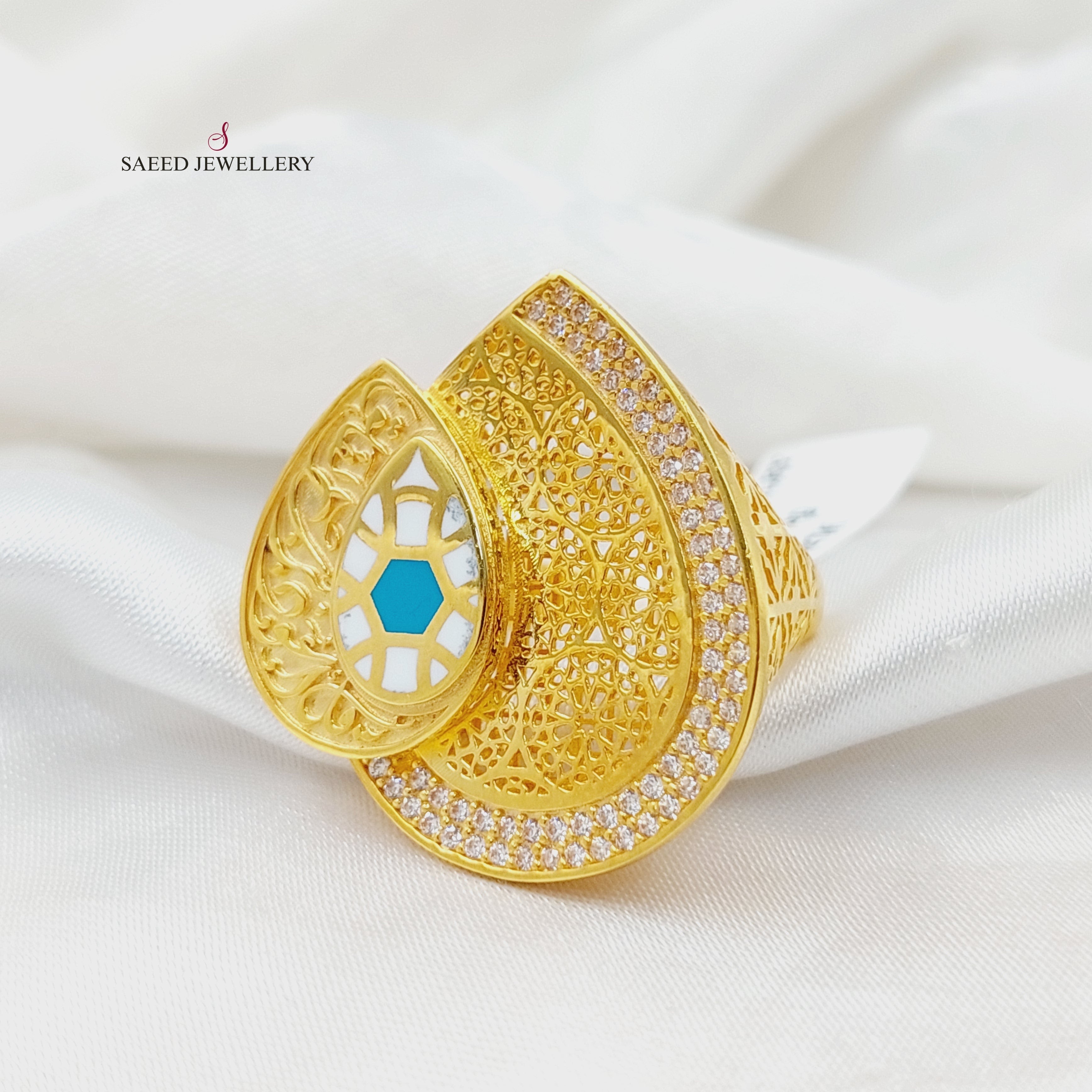 Enameled & Zircon Studded Islamic Ring – Saeed Jewelry