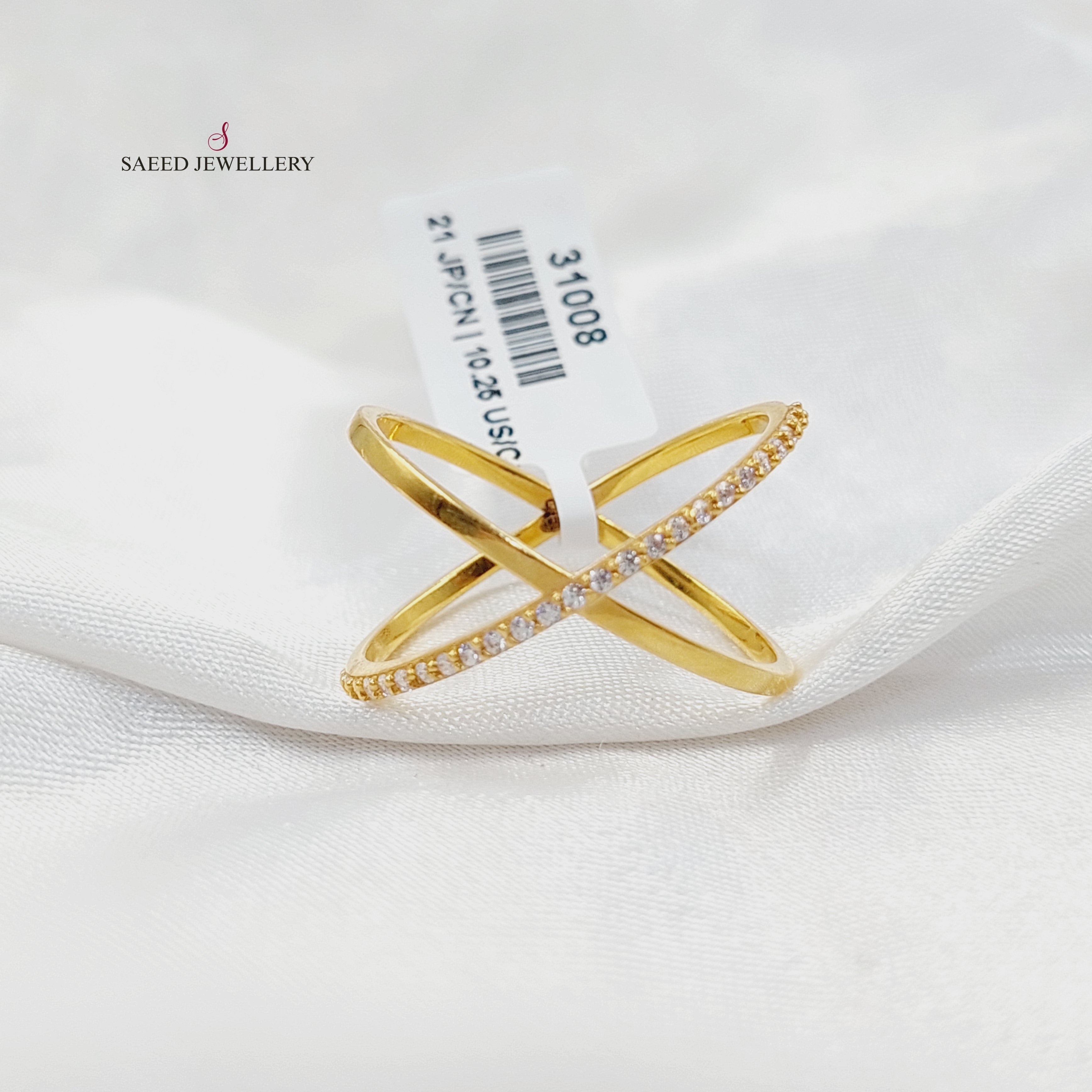 21K Zircon Studded X Style Ring – Saeed Jewelry